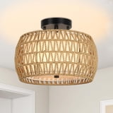 Boho Style Ceiling Light with Rattan Shade - Farmhouse Inspired Semi ...