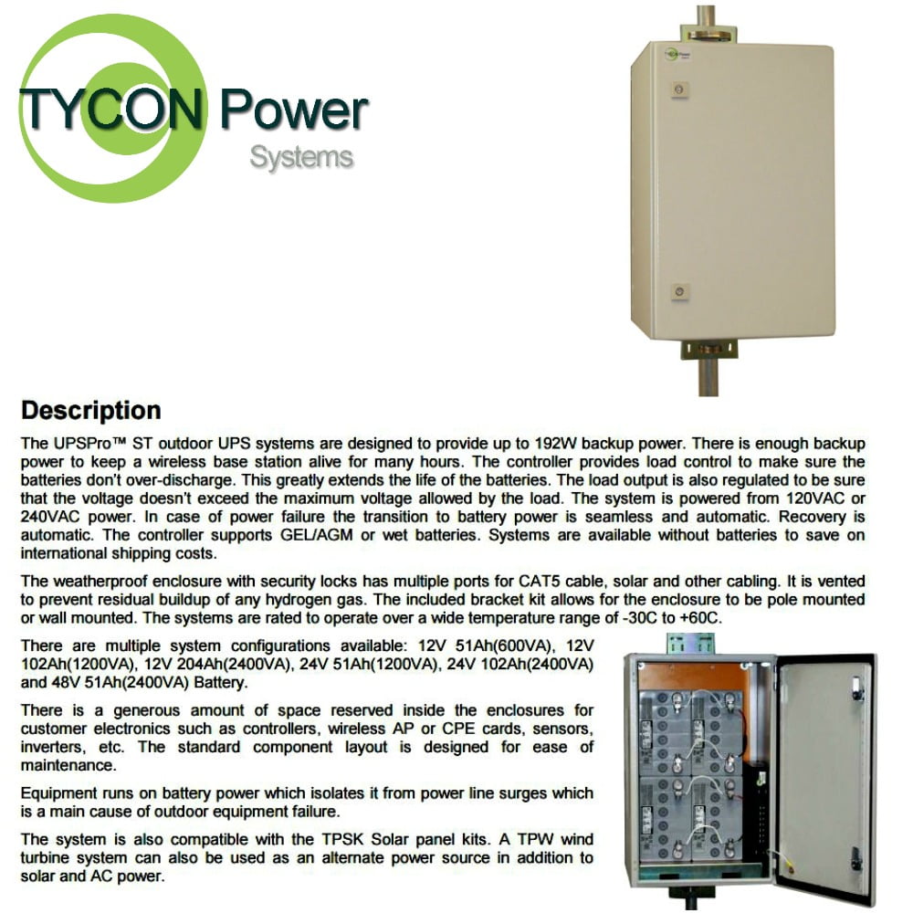 Tycon Power UPS-ST24-50 UPSPro 192W 1200VA 24VDC Regulated Output 120 ...