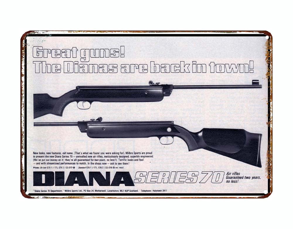 Diana Air Rifles 1972 firearm metal tin sign vintage style reproduction ...