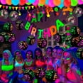 HOWAF Birthday Neon Party Decorations, Glow in the Dark Banner ...