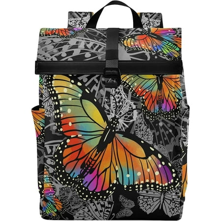 Multicolored Butterflies Art Backpack Roll Top Daypack Laptop Work ...