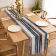 Abstract Stripes Cotton Linen Table Runner Coastal Blue Beige Purple ...