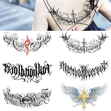 Words Temporary Tattoo for Adults, 6-Pack Large Realistic Back Chest ...