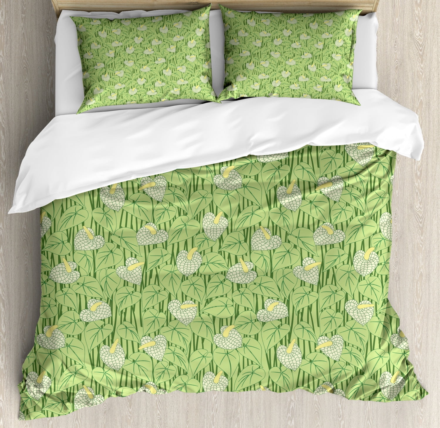 Botanical Duvet Cover Set Queen Size, Continuous Abstract Illustration ...