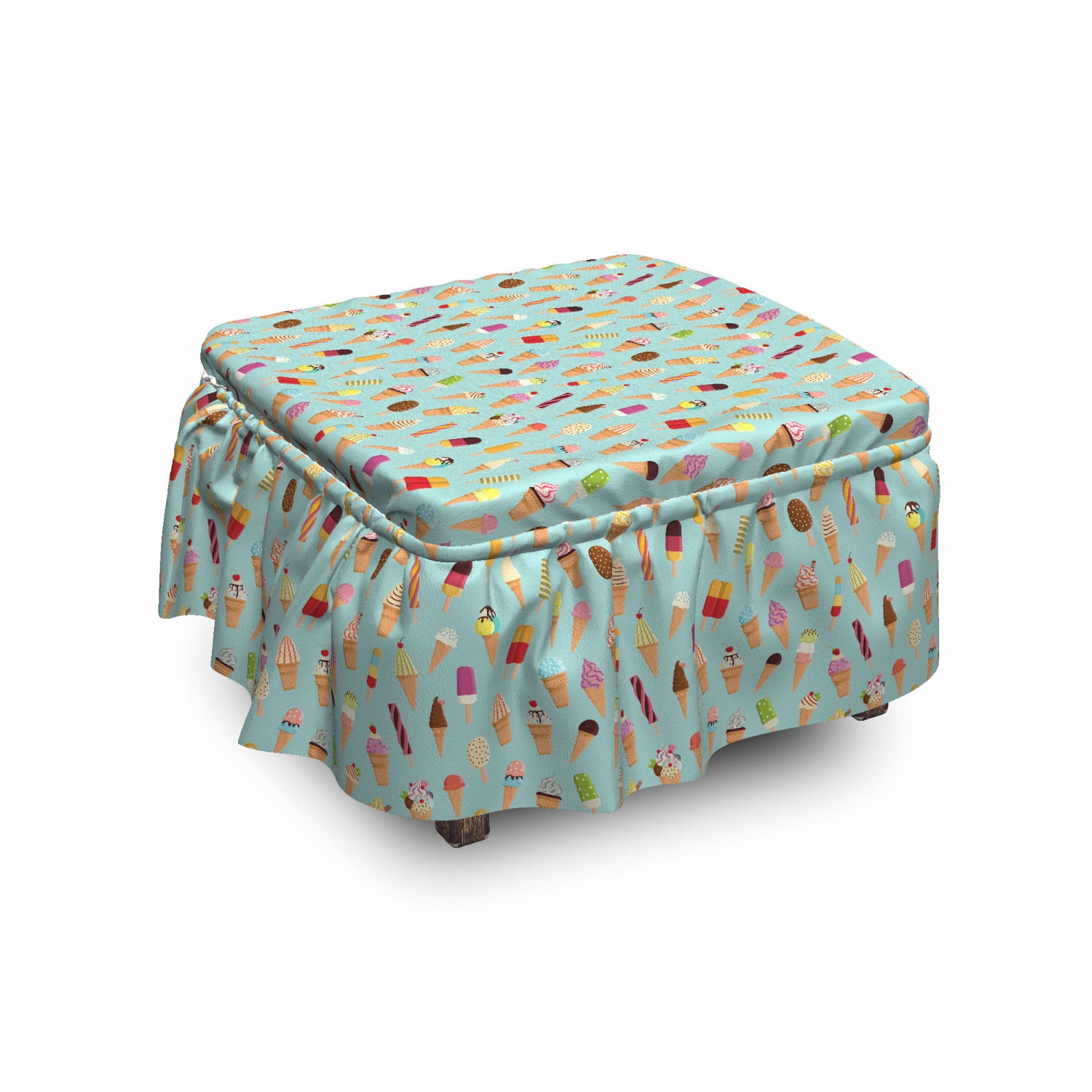Ice Cream Ottoman Cover, Yummy Fruity, 2 Piece Slipcover Set with ...