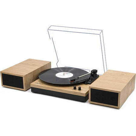 LP&No.1 Retro Bluetooth Vinyl Record Player with Stereo Bookshelf Speakers, 3-Speed Belt-Drive ...