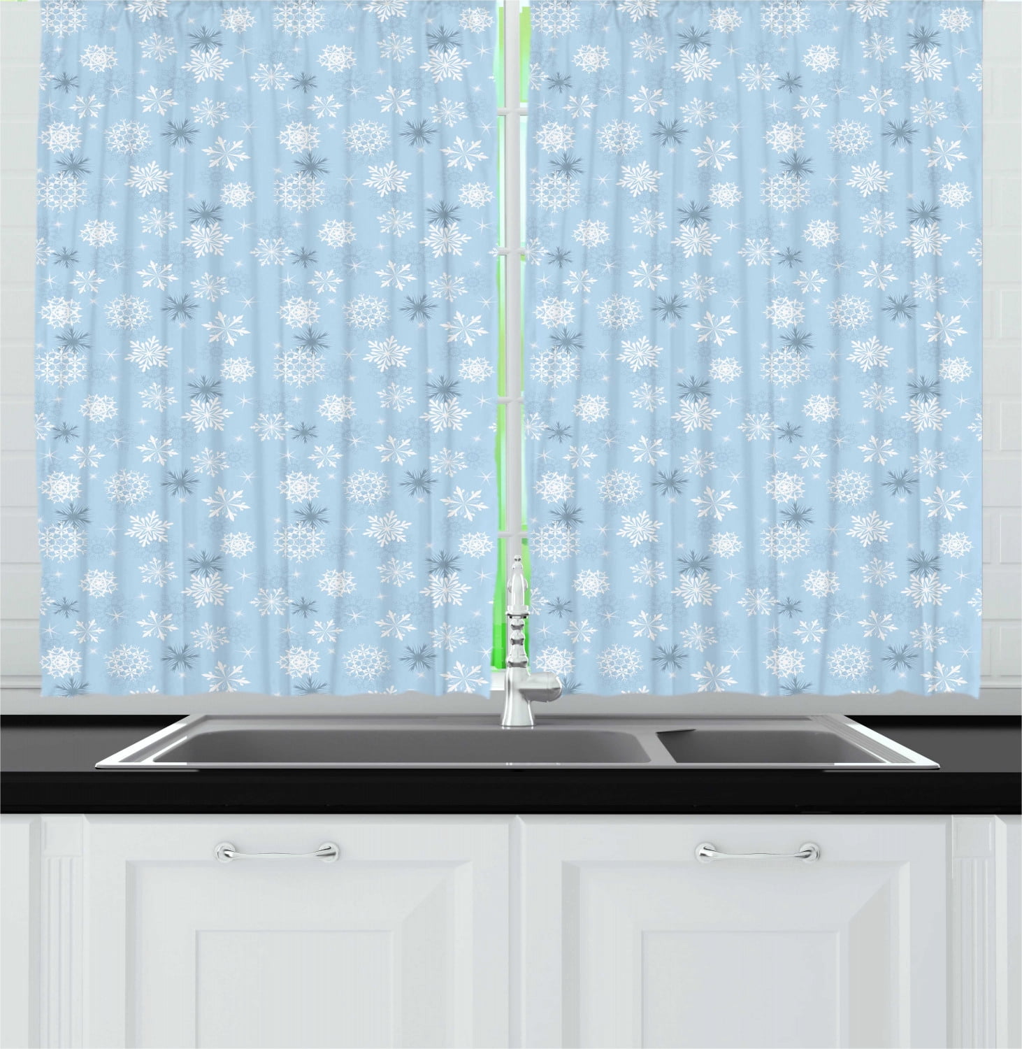 Snowflake Curtains 2 Panels Set, Snowflakes of Cold Weathers Christmas ...