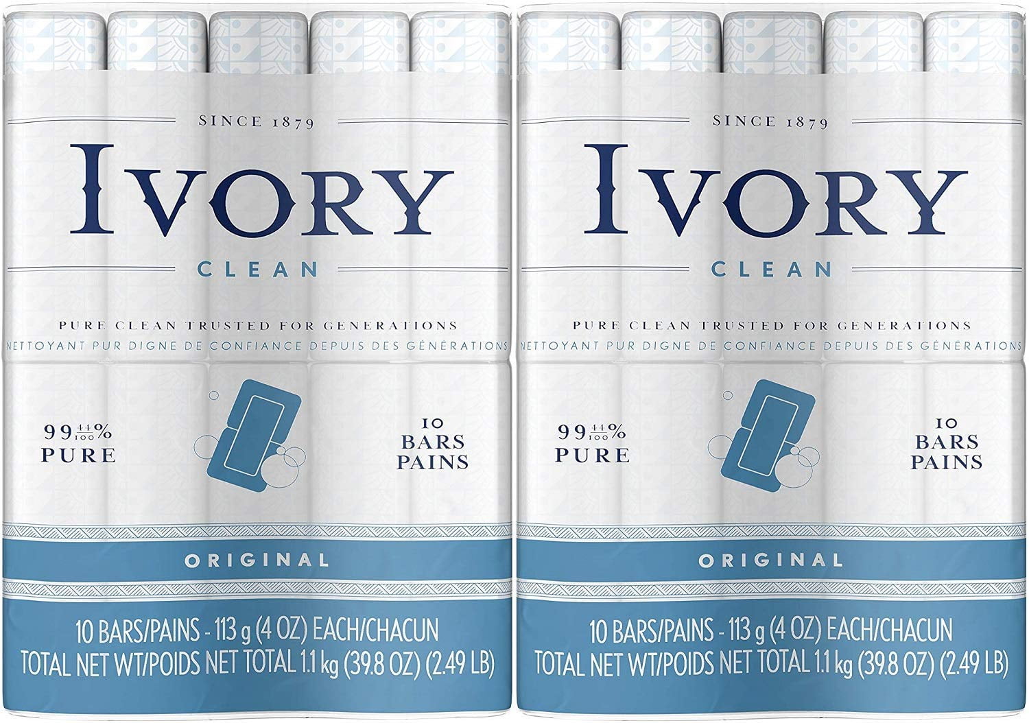 Paquete de barras Soap Ivory Clean Original, 113 g, 10 x 20 | Bodega ...