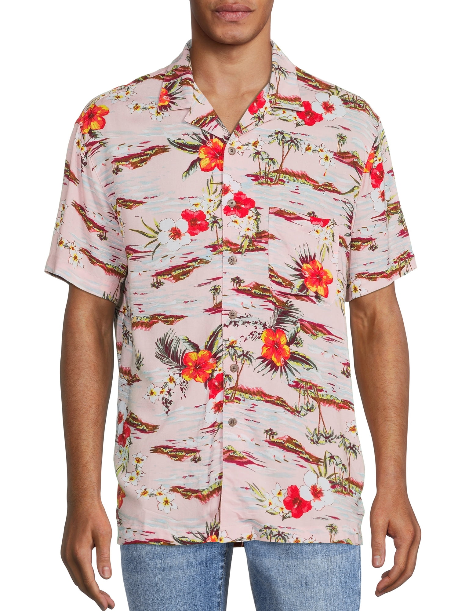 George Men's Printed Button Front Shirt with Short Sleeves - Walmart.com
