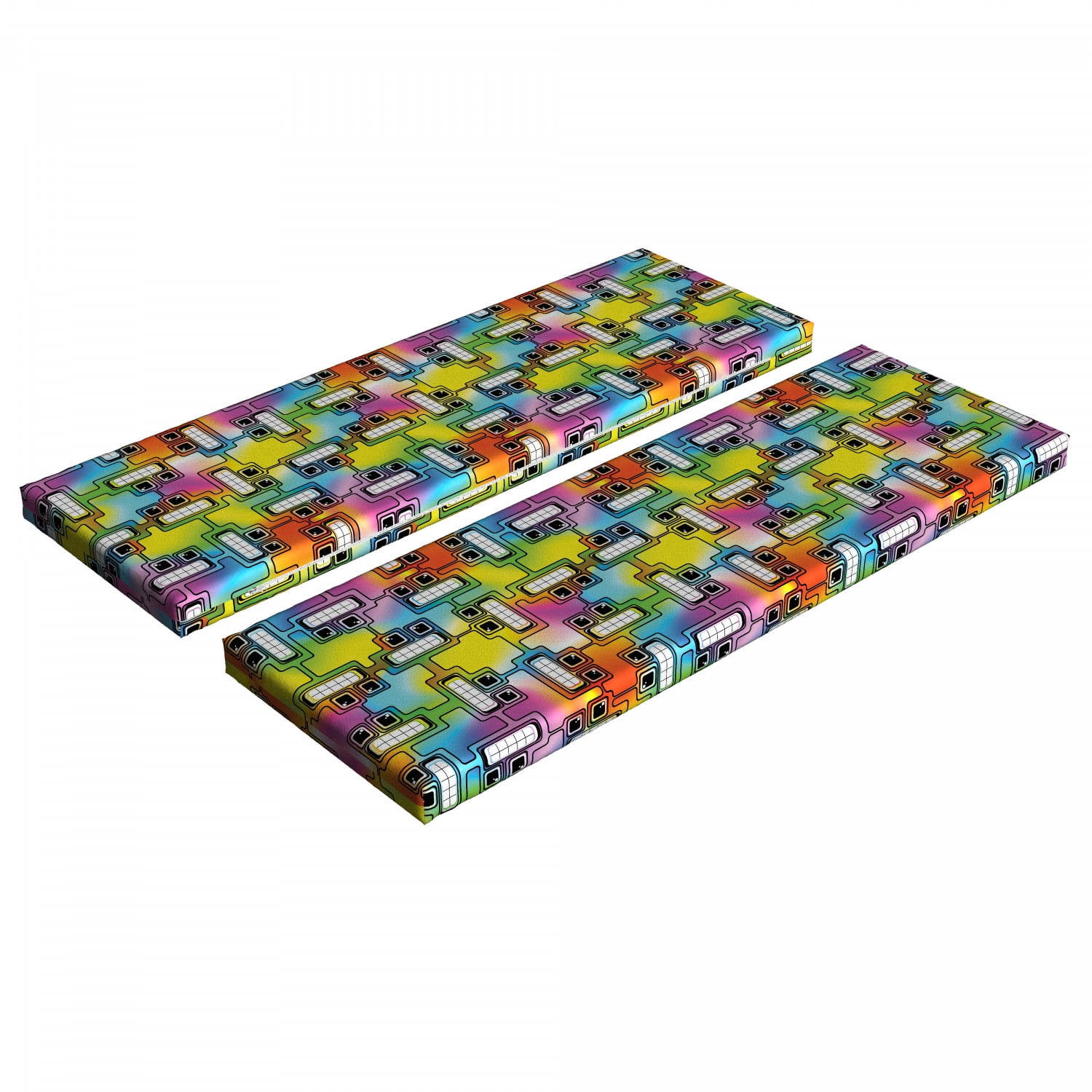Colorful Bench Cushion Set of 2, Hippie Digital Fun Characters with ...
