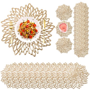 Juvale 10-Pack Gold Vinyl Individual Plate Mats - Round Leaf Design for ...