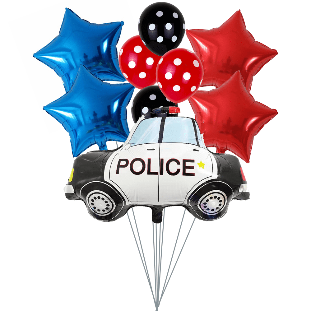 Police Car Balloon Bouquet with Large Police Car Shaped Balloon Polka ...