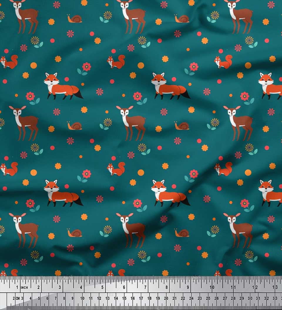 Soimoi Cotton Duck Fabric Floral,Deer & Fox Kids Print Fabric by The ...