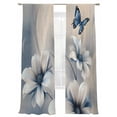Blossom Floral Blue Butterfly Chiffon Sheer Curtains 84 Inches Long ...