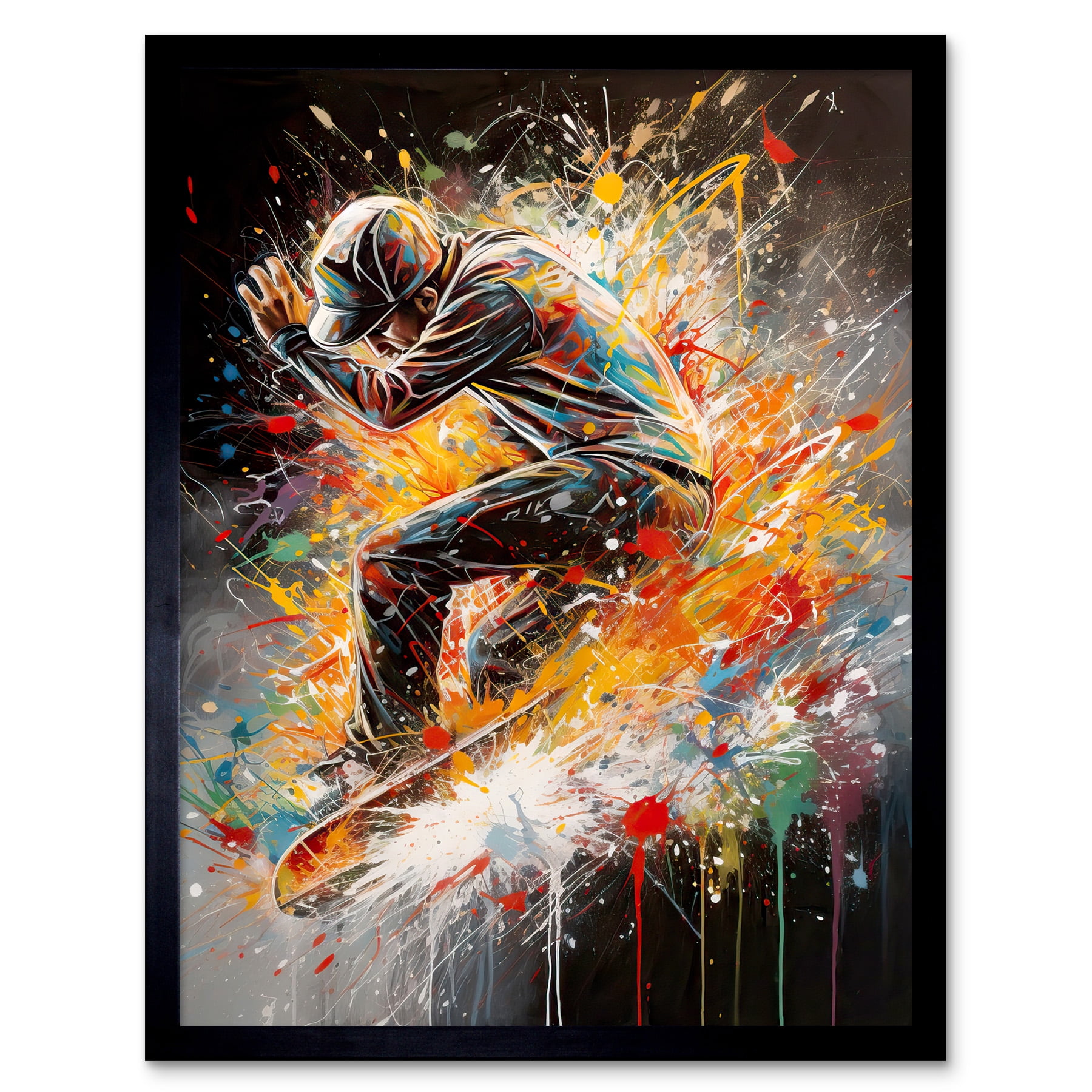 Skateboarder Vibrant Splat Paint Action Shot Art Print Framed Poster ...