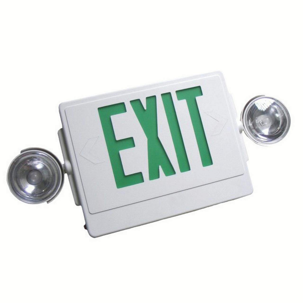 NICOR Emergency LED Exit Sign w/ Dual Emergency Lights white w/ green ...
