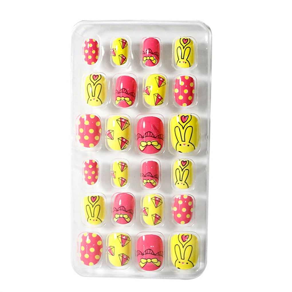 1 Kit Children Nails Medium Length Files Matte Press on Stick Solid ...