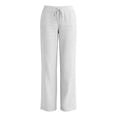 ATOYSOY Womens Straight Leg Linen Pants Solid Color Drawstring Elastic ...