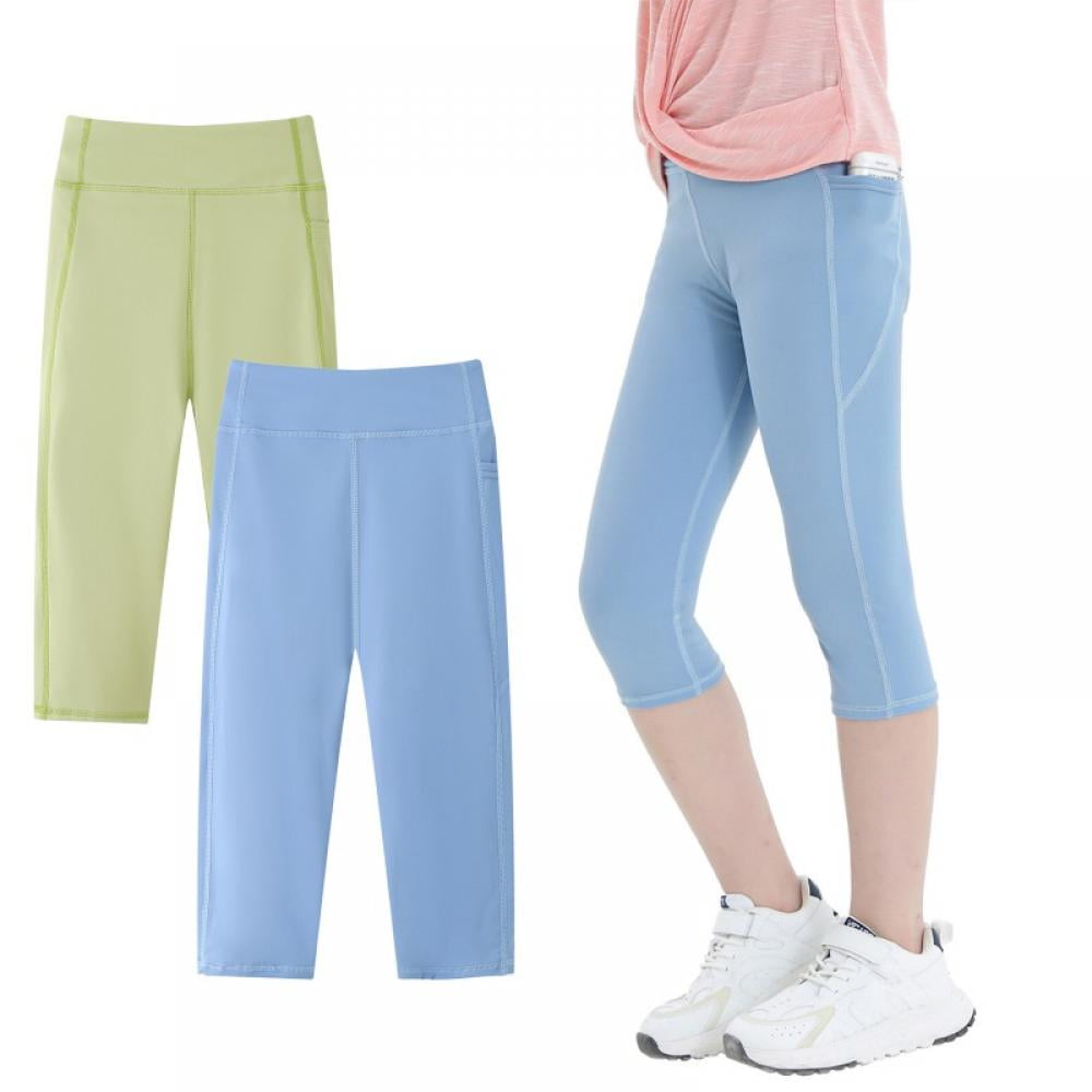 2 Packs Little Girls Summer Solid Leggings Capris 3/4 Pants with ...