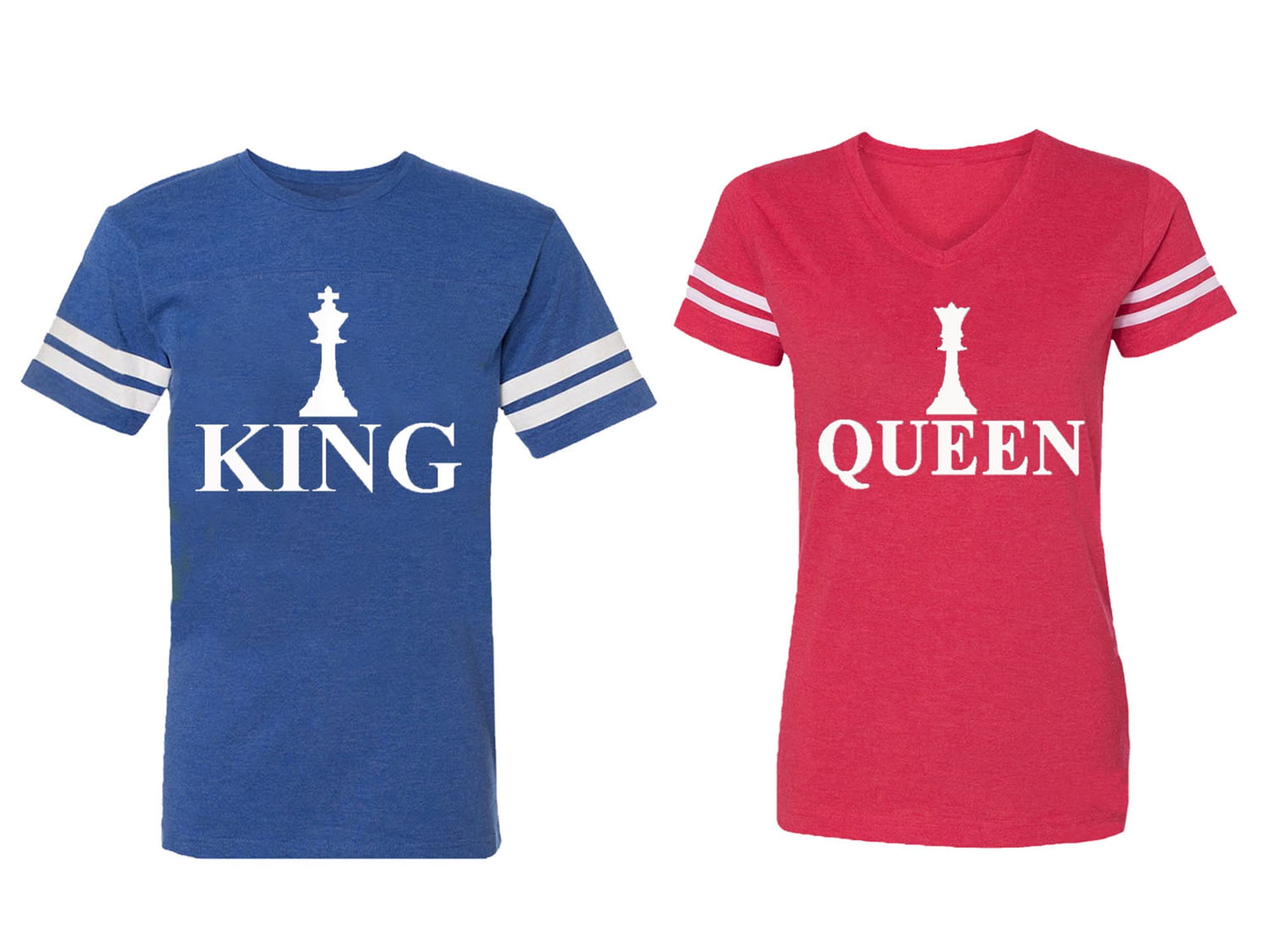 Chess King Queen Matching Couple Cotton Jerseys (Men Royal / Women Red ...