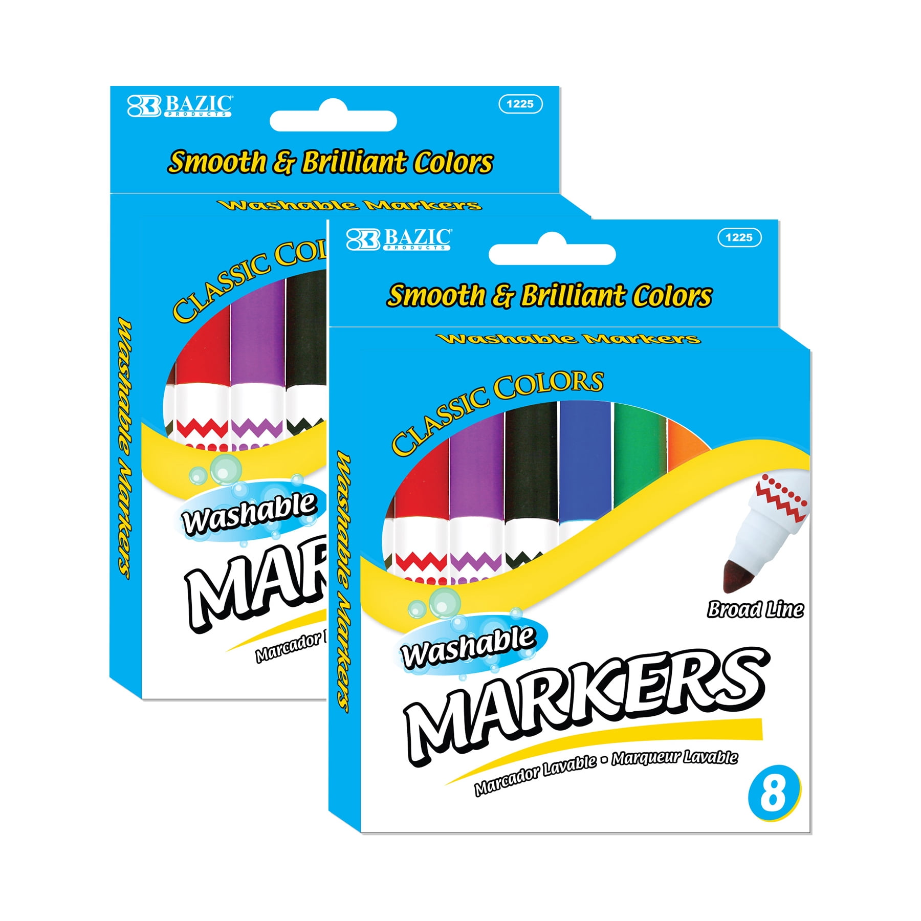 BAZIC Washable Markers 8 Color Jumbo Coloring Marker (8/Pack), 2-Packs ...