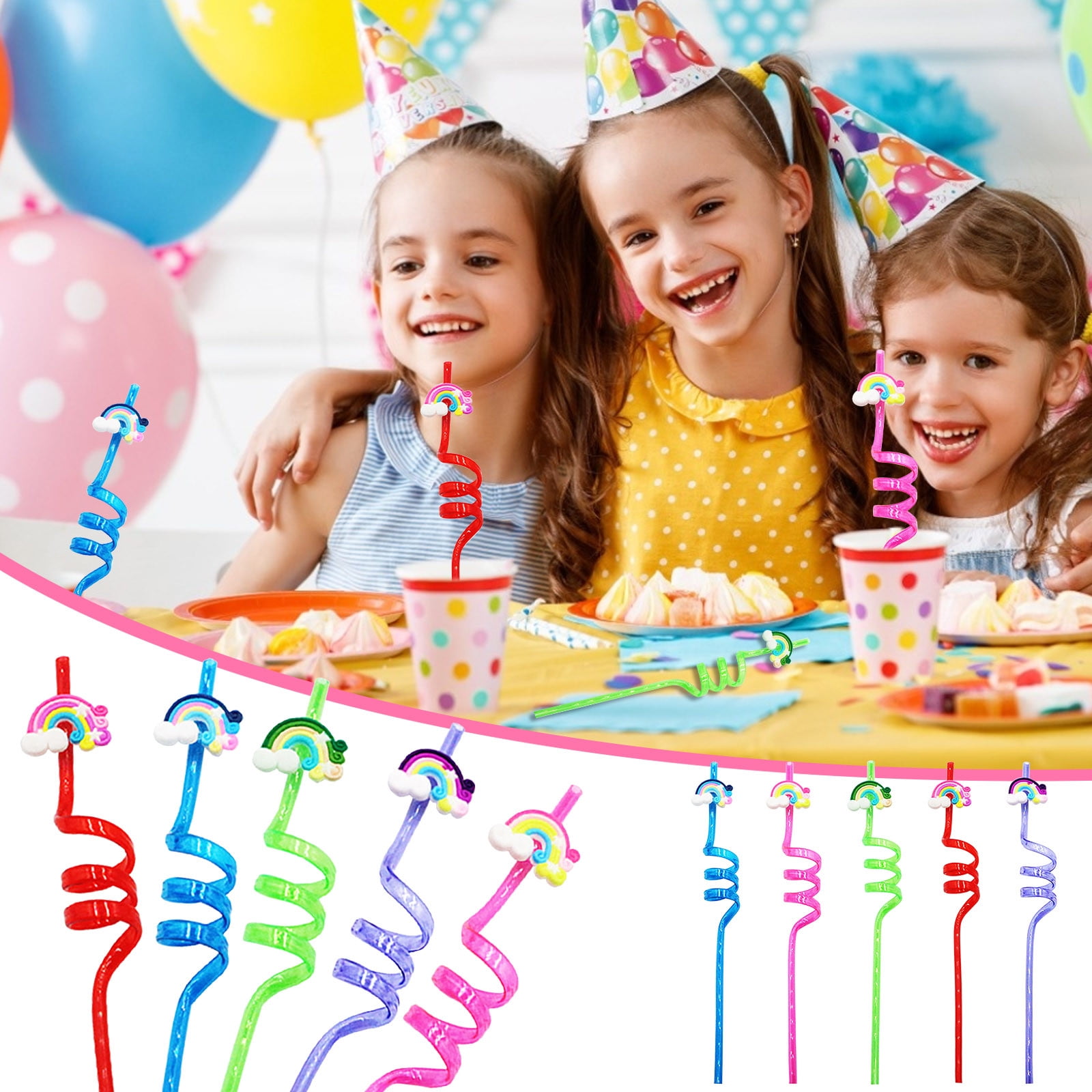 drinking straws,24PC New Curved Straws Party Decoration Rainbow Cartoon ...