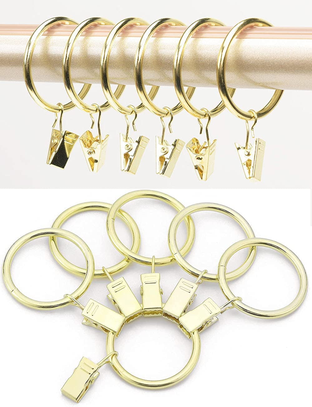 Metal Curtain Rings with Clips, Vintage Heavy Duty Drapery Clips Hooks ...