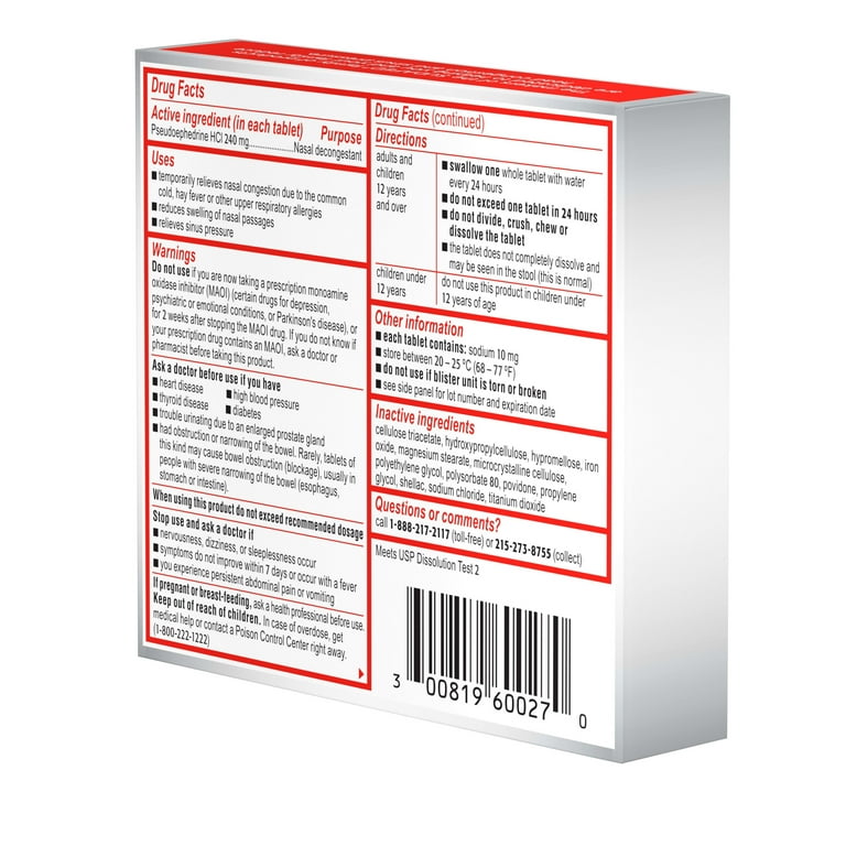 SUDAFED 24 Hr Maximum Strength Sinus Decongestant Tablets,, 60% OFF