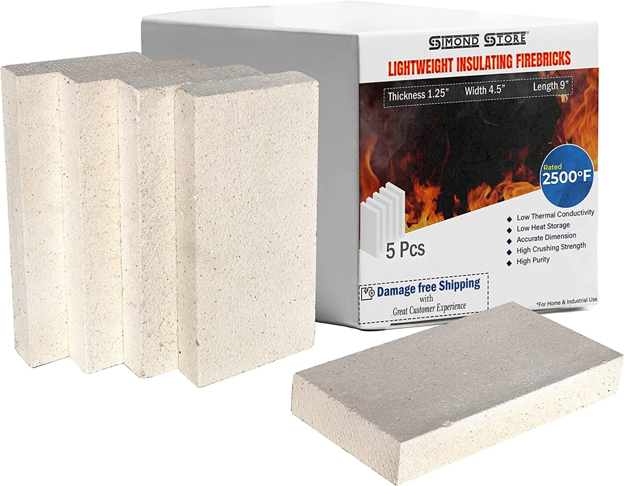 HFK-25 Insulating Fire Bricks 2500F 1.25" x 4.5" x 9" IFB Box of 5 Fire ...
