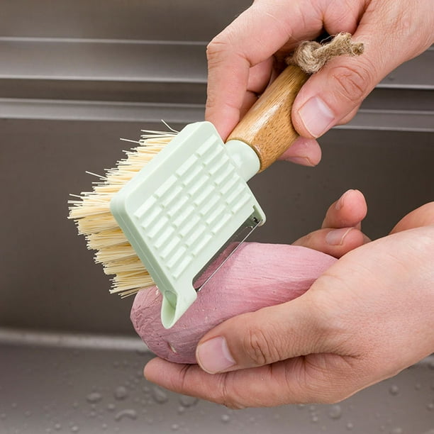 Potato Brush With Peeler Vegetable Cleaning Brush With Grater Wooden ...