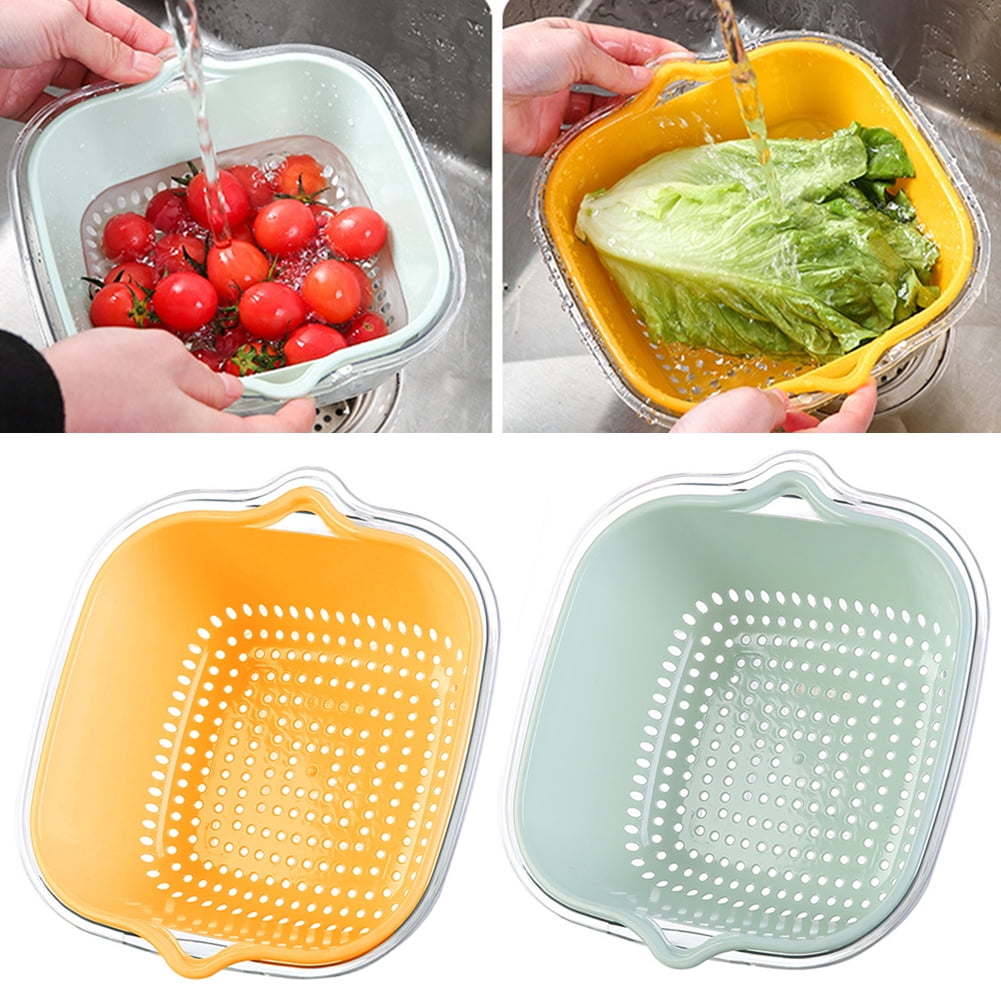 Kitchen Basket Set 2-in-1 Detachable Plastic with Bowl Strainers Double ...