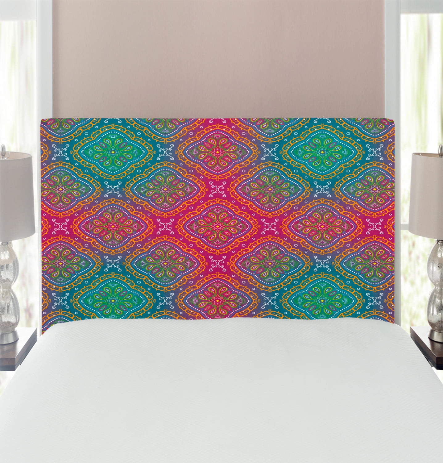 Psychedelic Headboard, Bohemian Paisley Pattern Royal Colors Ombre ...