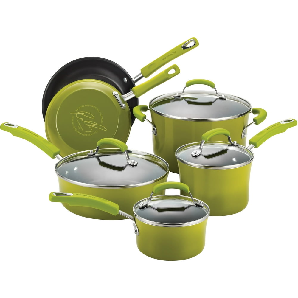 Rachael Ray Green Porcelain Enamel Ii 10 Piece Nonstick Cookware Set
