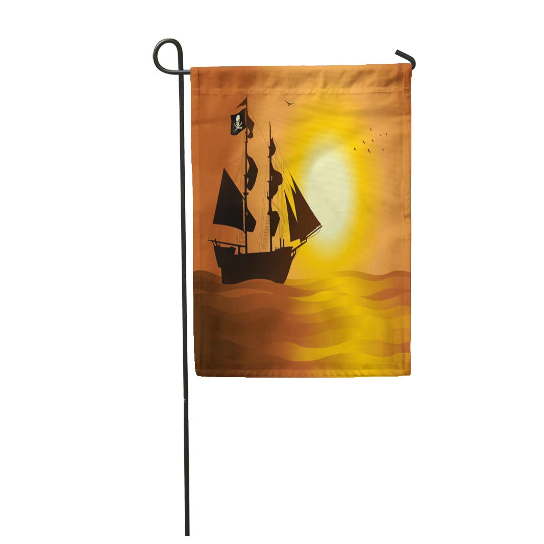 KDAGR Cartoon Silhouette Illustration Of A Pirate Ship Vector Flag Icon
