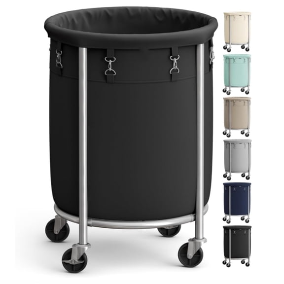 29-Gallon (110 L) Laundry Basket with Wheels, Rolling Round Heavy-Duty ...