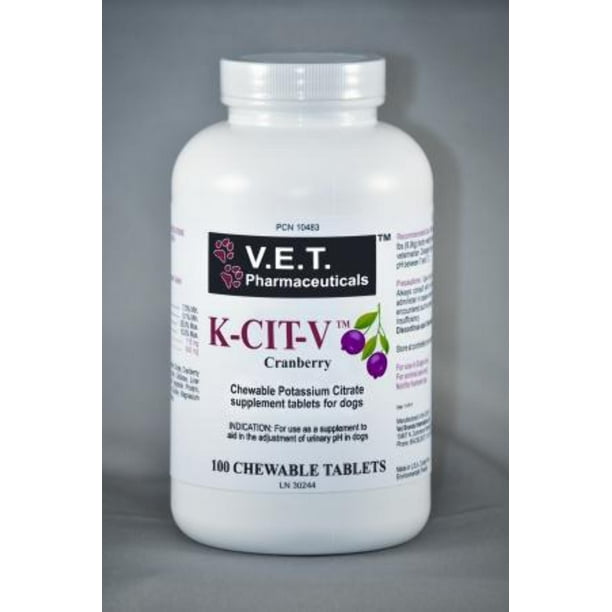 K-Cit-V Potassium Citrate Plus Cranberry Chew for Dogs 100 Tabs ...