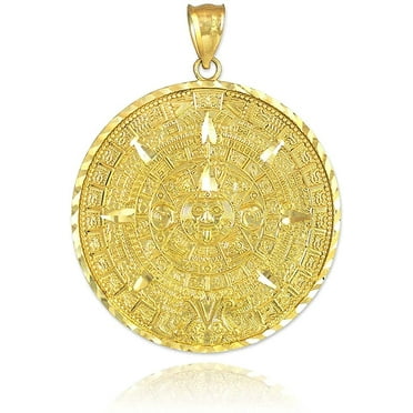 Solid 14k Yellow Gold Mayan Aztec Pendant Calendrio Azteca Genuine Sun ...