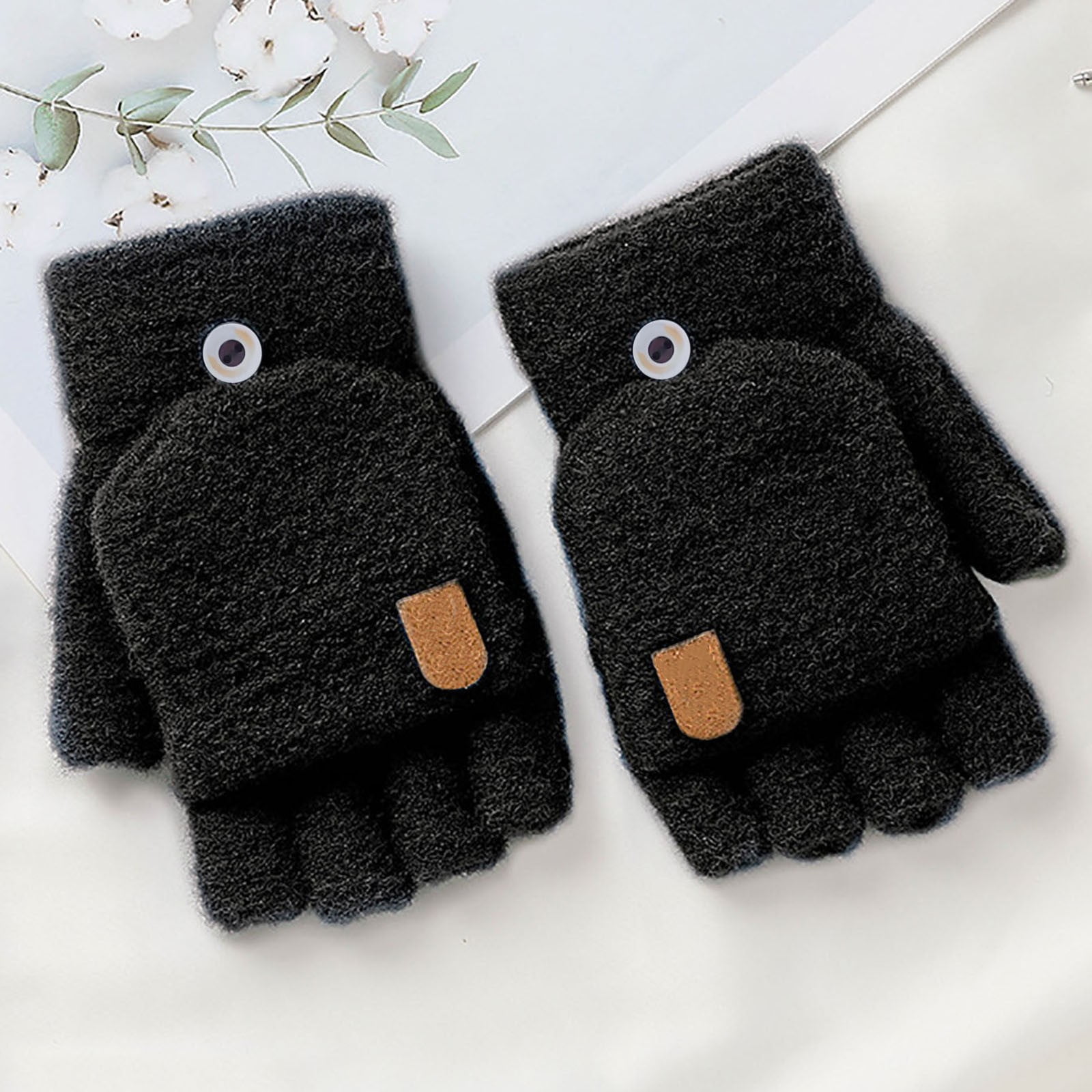 Click here for Dqing Wu Black Gloves Mittens Winter Knitted Finge... prices
