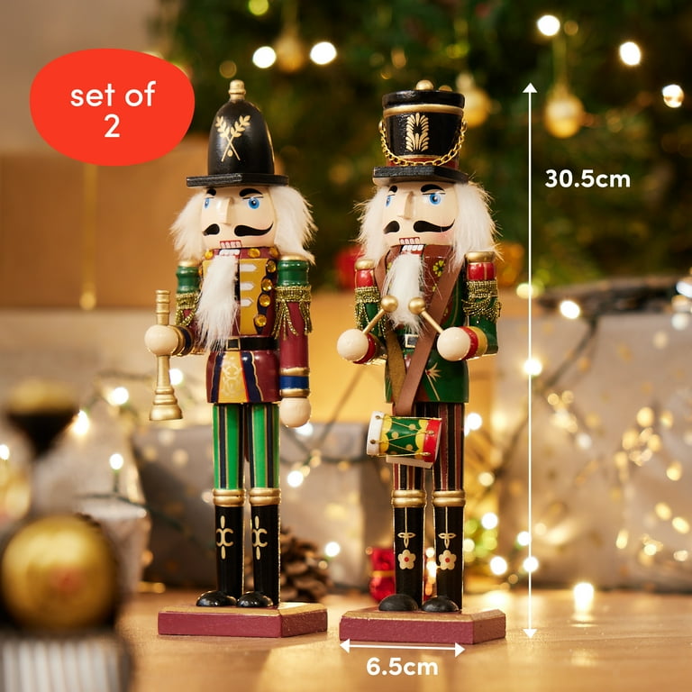 THE TWIDDLERS 2 Wooden Christmas Nutcracker Soldiers 30cm 12 in Festive Colours Premium Pine Wood Classic Traditional Tree Party Decoration