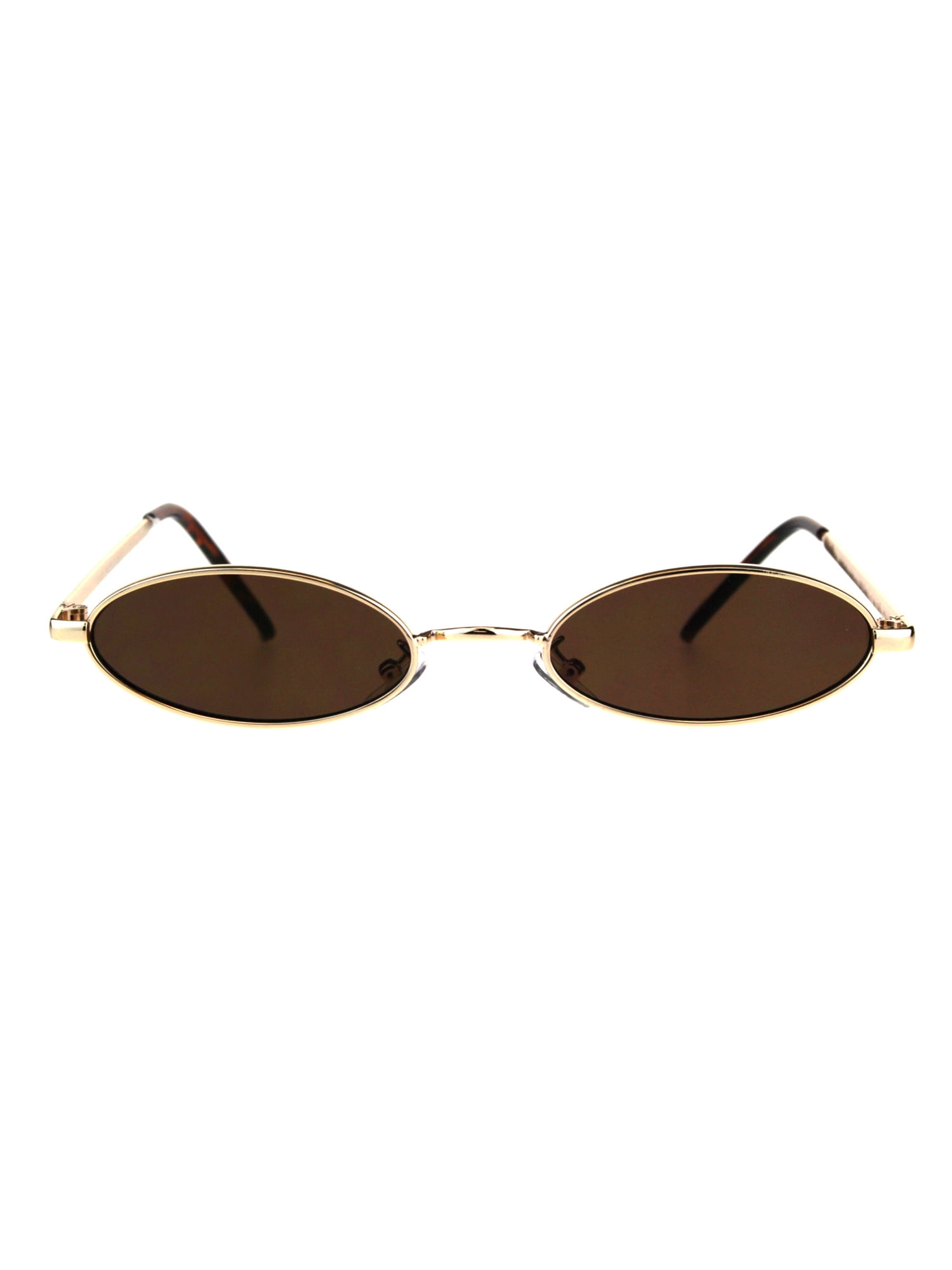 Mens Oval Narrow Metal Rim Round Mod Pimp Sunglasses Gold Brown ...