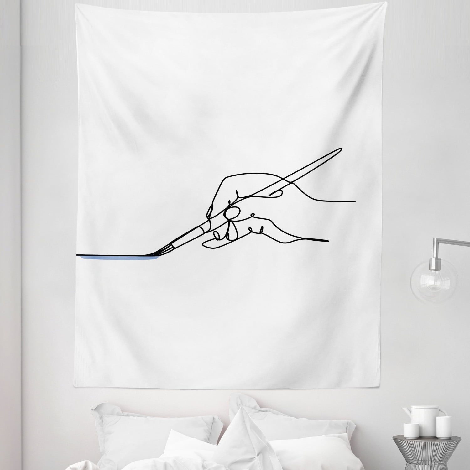 Minimalistic Tapestry, One Line Art Drawing Hand Holding a Brush ...
