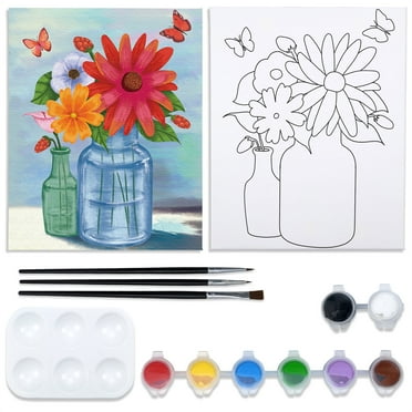 Paint and Sip Kit for Adults with Stand, 8x10 Inch Pre Drawn Stretched ...