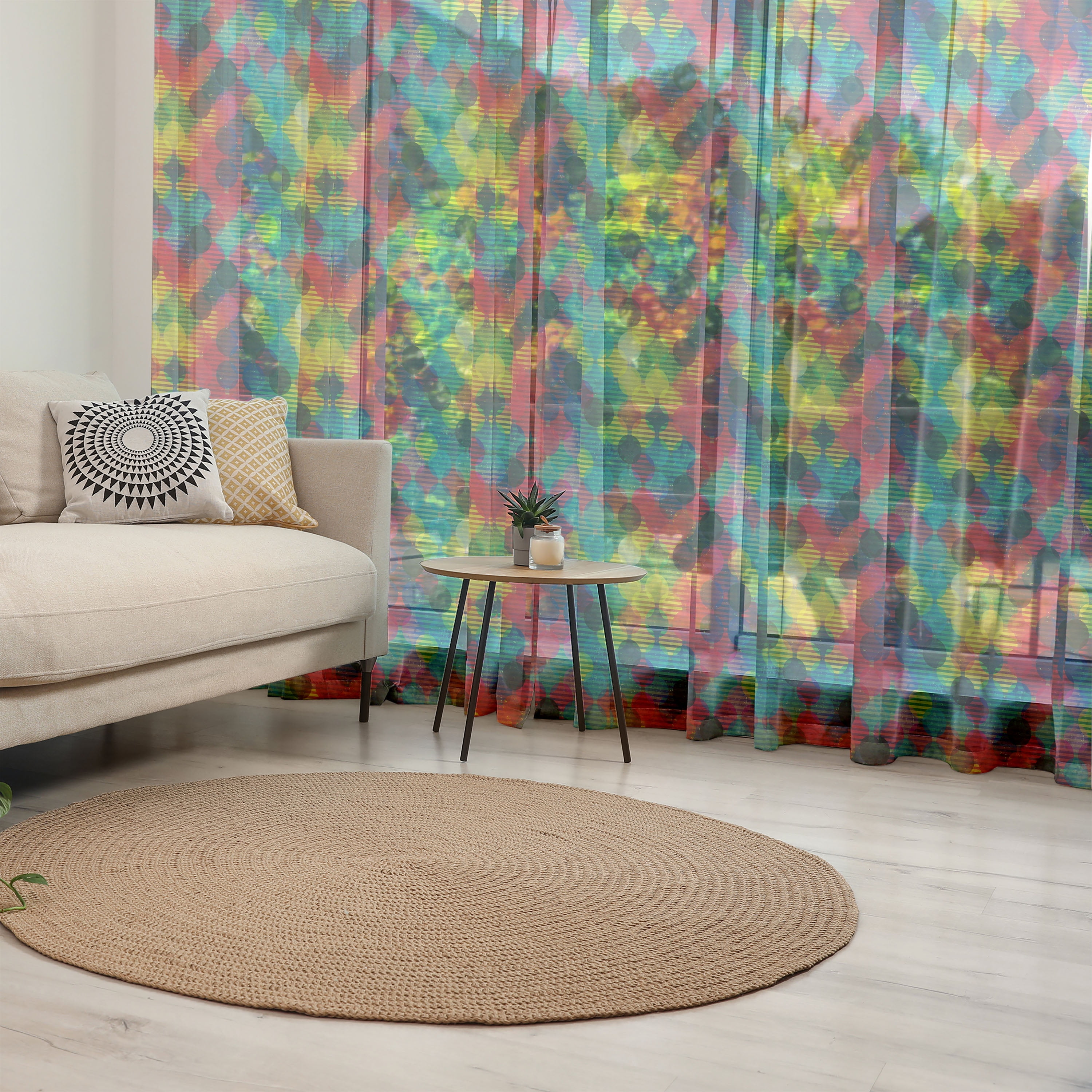 Geometric Circle Tulle Curtains with Rod Pocket, Psychedelic Digital ...