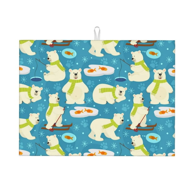 Honeii Cute Polar Bear Fishing Print Kitchen Drying Mat Coffee Bar Mat ...
