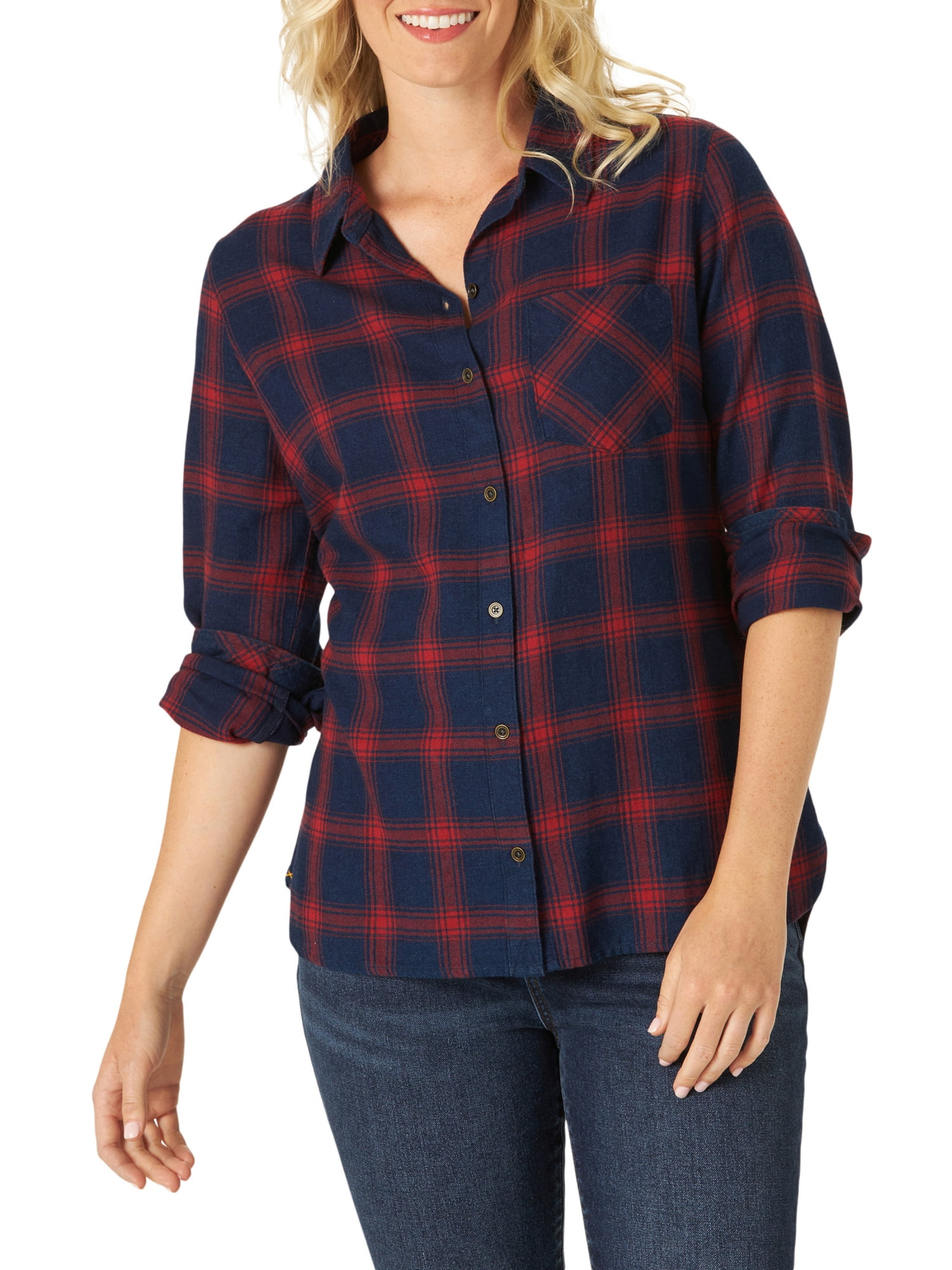 LEE RIDERS WOMEN'S LONG SLEEVE PLAID BUTTON UP SHIRT - Walmart.com