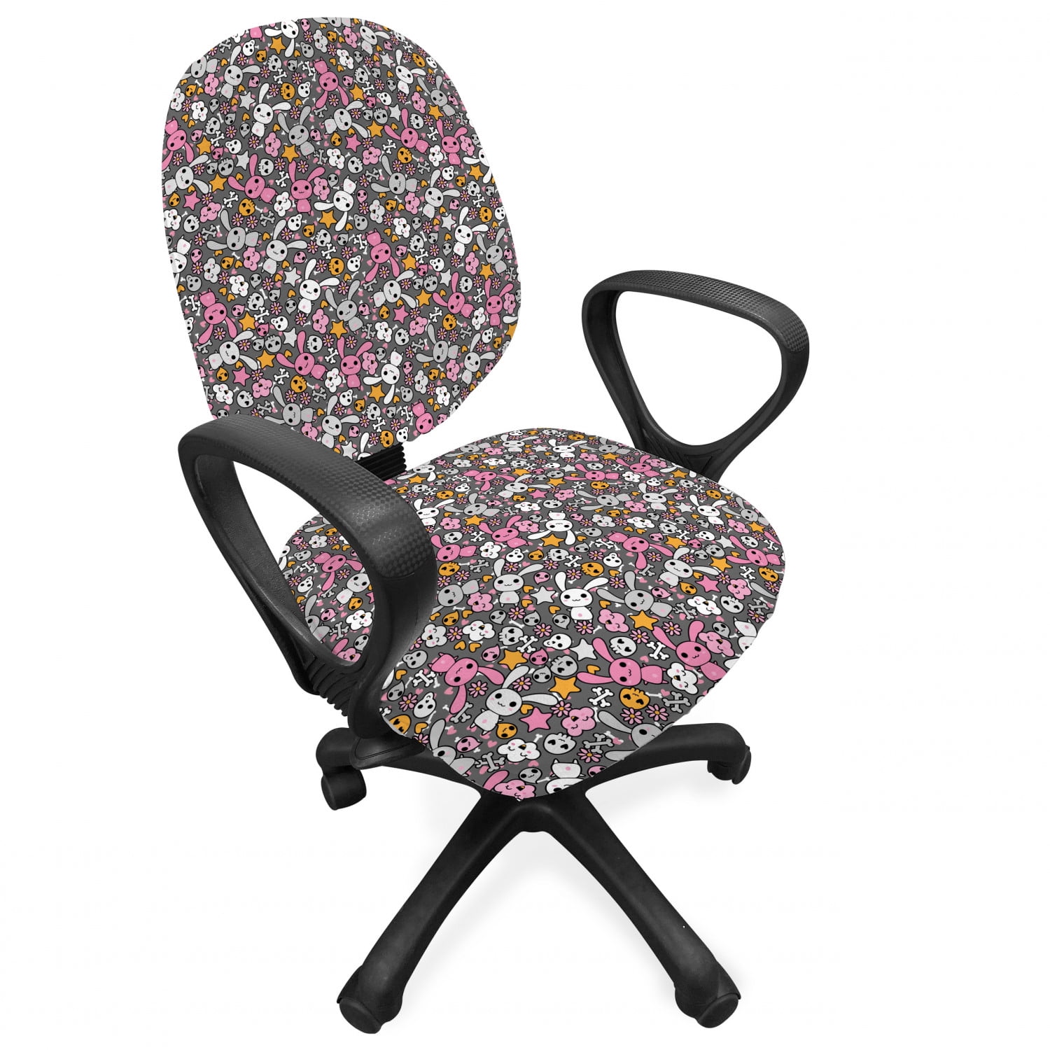 Cartoon Office Chair Slipcover, Kawaii Bunnies and Clouds Heart Eyed ...