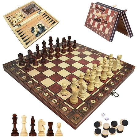 HTOOQ3 in 1 Magnetic Wooden Chess Set Large Size Board Game Folding ...