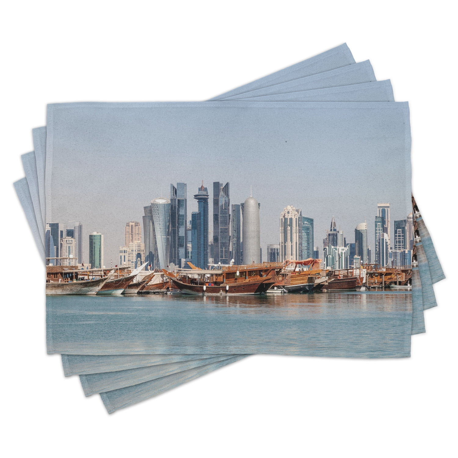 Ambesonne Coastal Place Mats Set of 4, Qatar City Dhow Ships, Standard ...