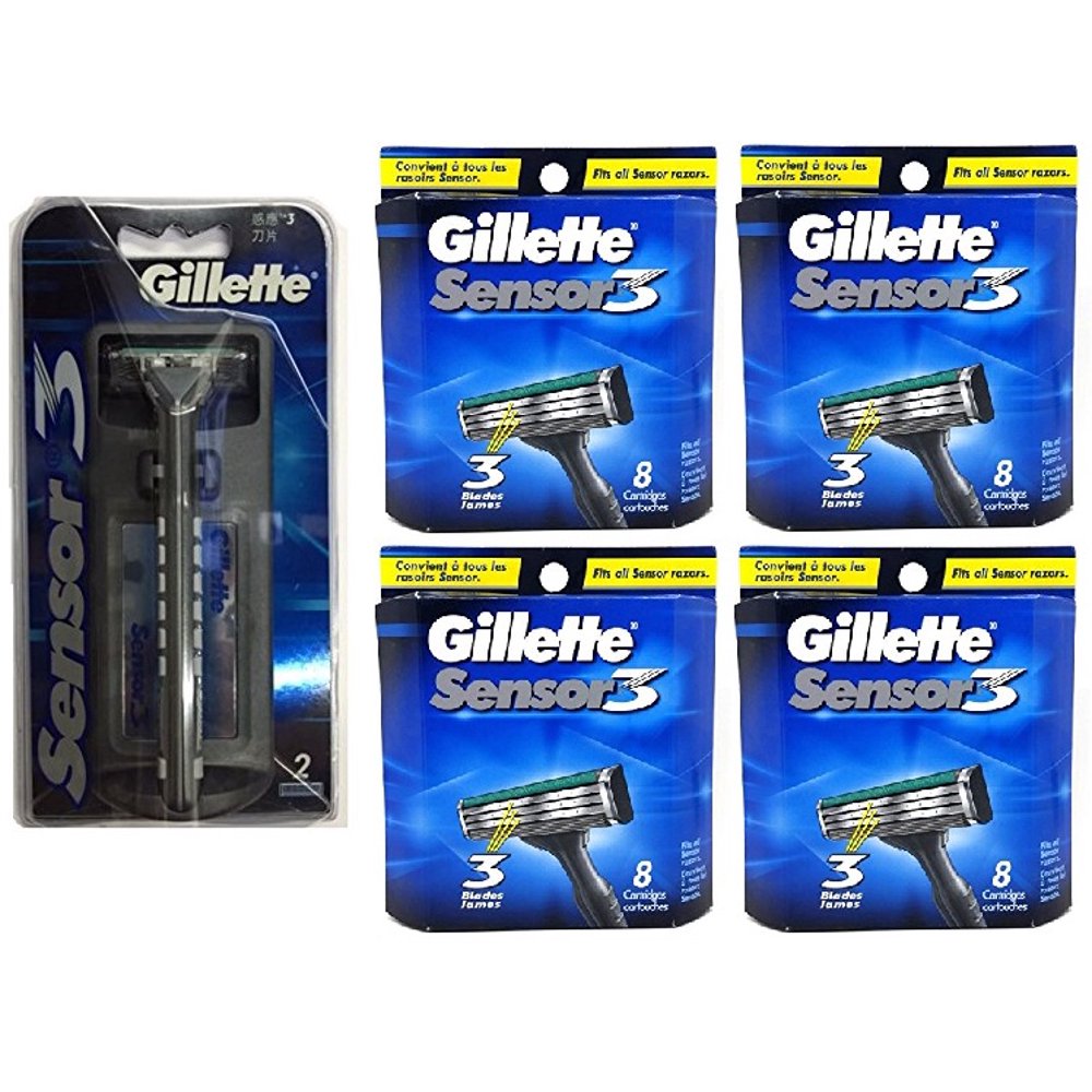 Gillette Sensor3 Razor Handle + Sensor 3 Refill Blades, 32 Count + Cat ...