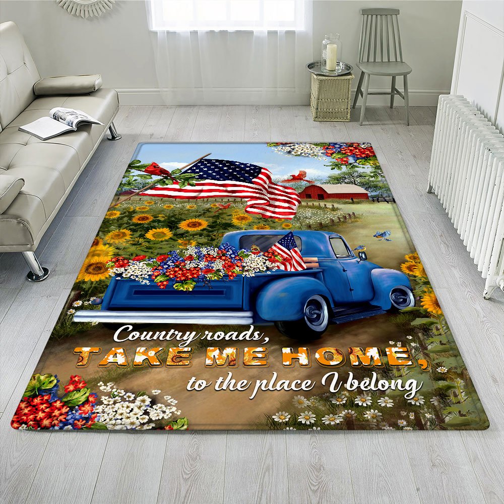 Rectangle Area Rug For Living Room, Bedroom, Country Roads Take Me Home ...